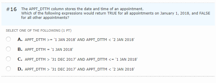 Solved #16 The APPT_DTTM column stores the date and time of | Chegg.com