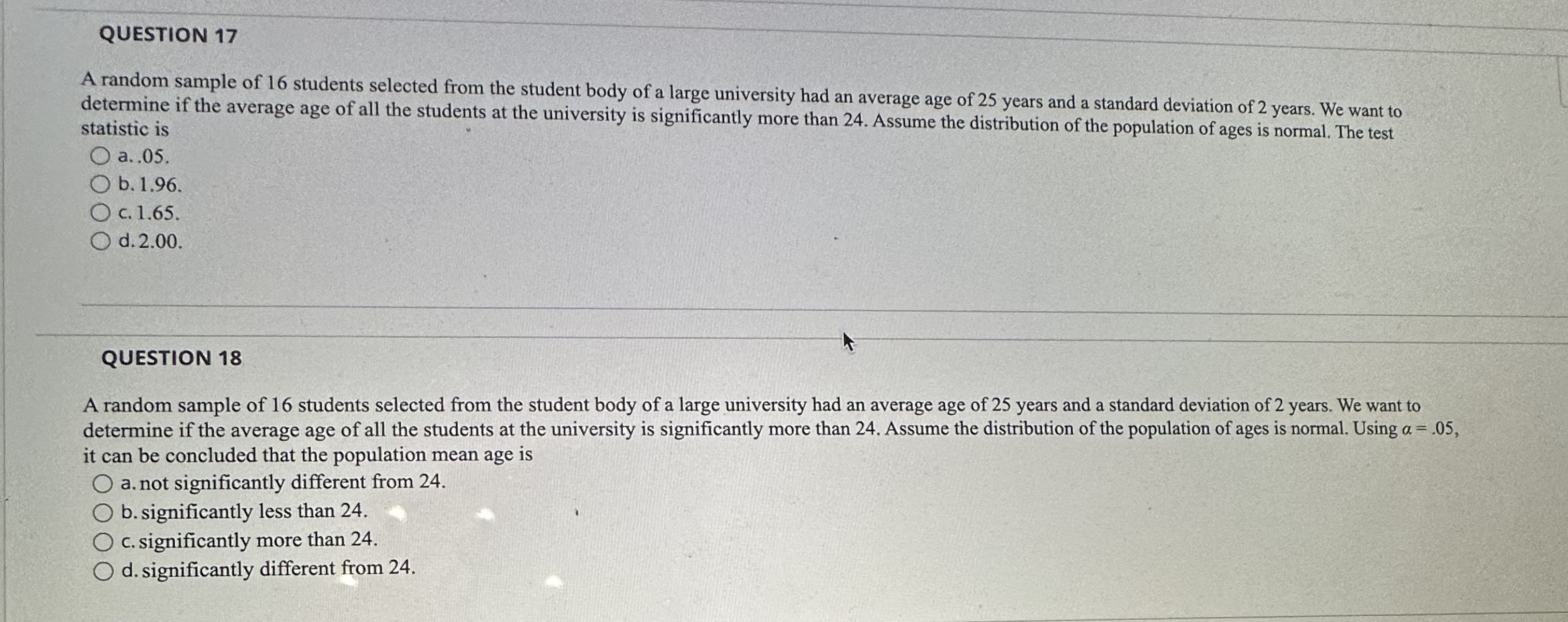 Solved A random sample of 16 students selected from the | Chegg.com