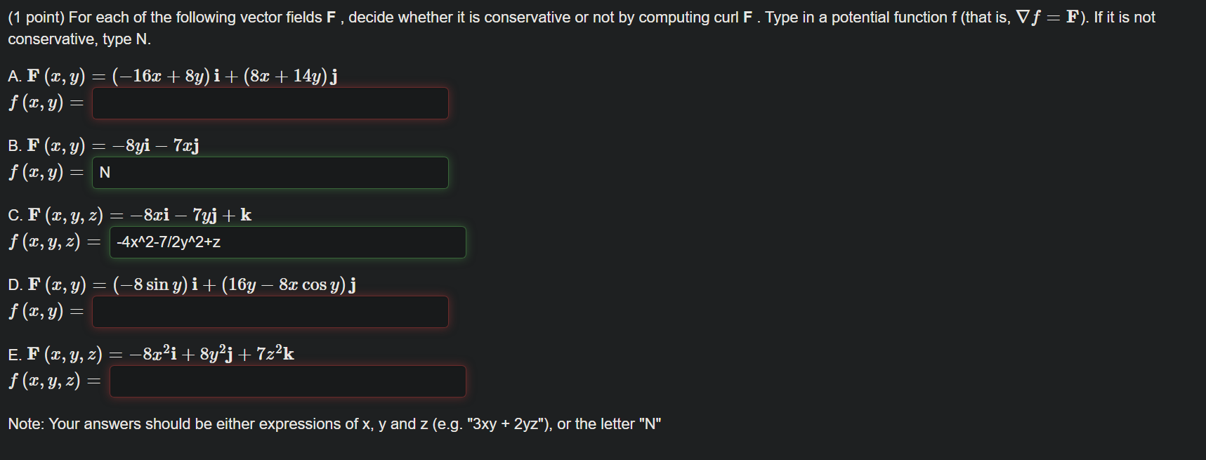 Solved For each of the following vector fields F , decide | Chegg.com