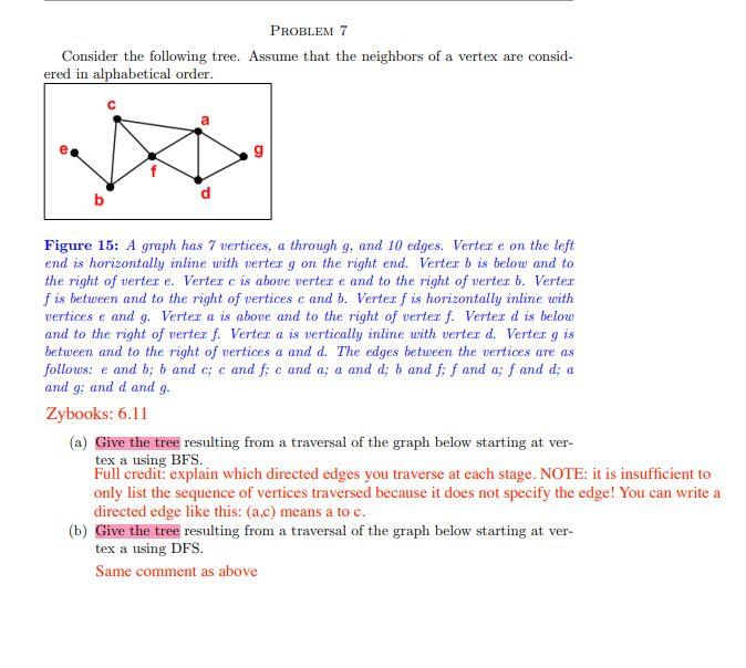 Solved PROBLEM 7 Consider the following tree. Assume that | Chegg.com