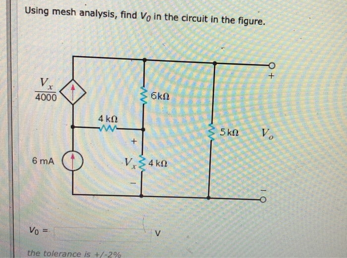 Solved Using mesh analysis, find Vo in the circuit in the | Chegg.com