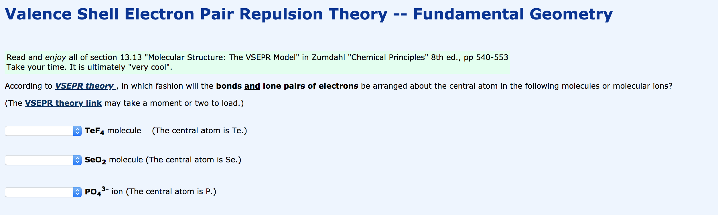 Solved Valence Shell Electron Pair Repulsion Theory -- | Chegg.com