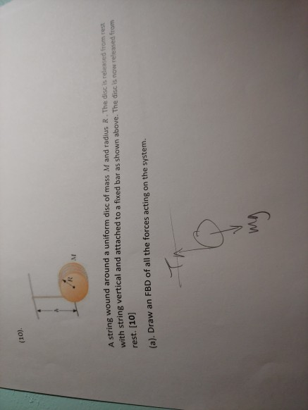 Solved (10) RM A string wound around a uniform disc of mass | Chegg.com