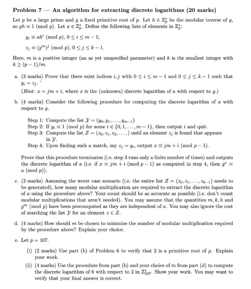 Solved Problem 7 - An algorithm for extracting discrete | Chegg.com