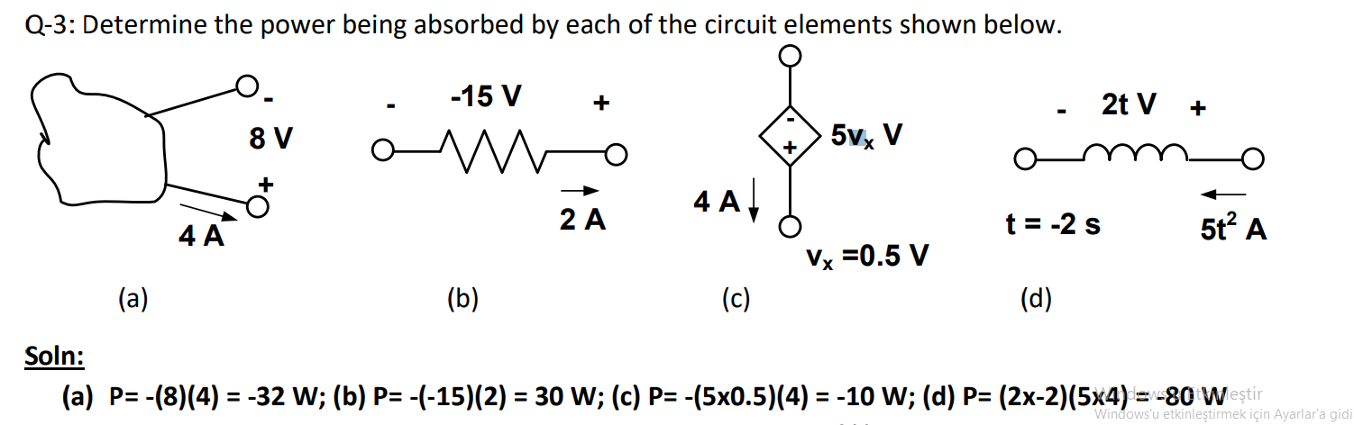 Solved Q-3: Determine the power being absorbed by each of | Chegg.com