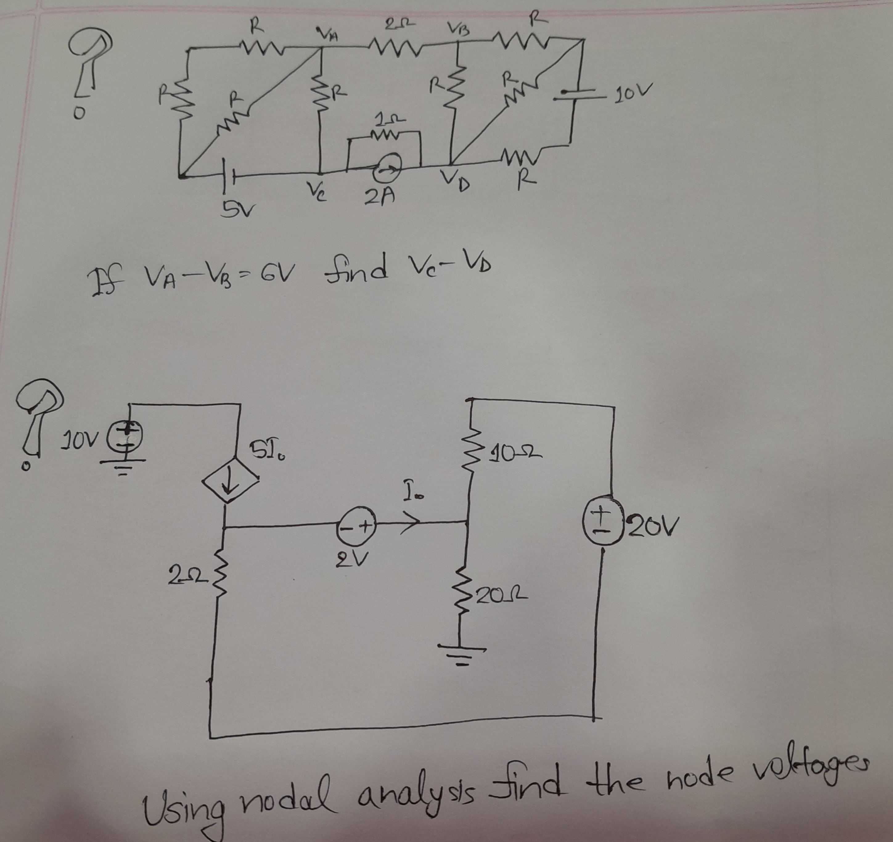 Solved If VA−VB=G V find VC−VD Using nodal analysis find the | Chegg.com