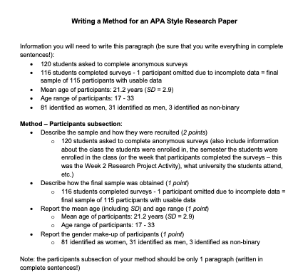 Writing a Method for an APA Style Research Paper | Chegg.com