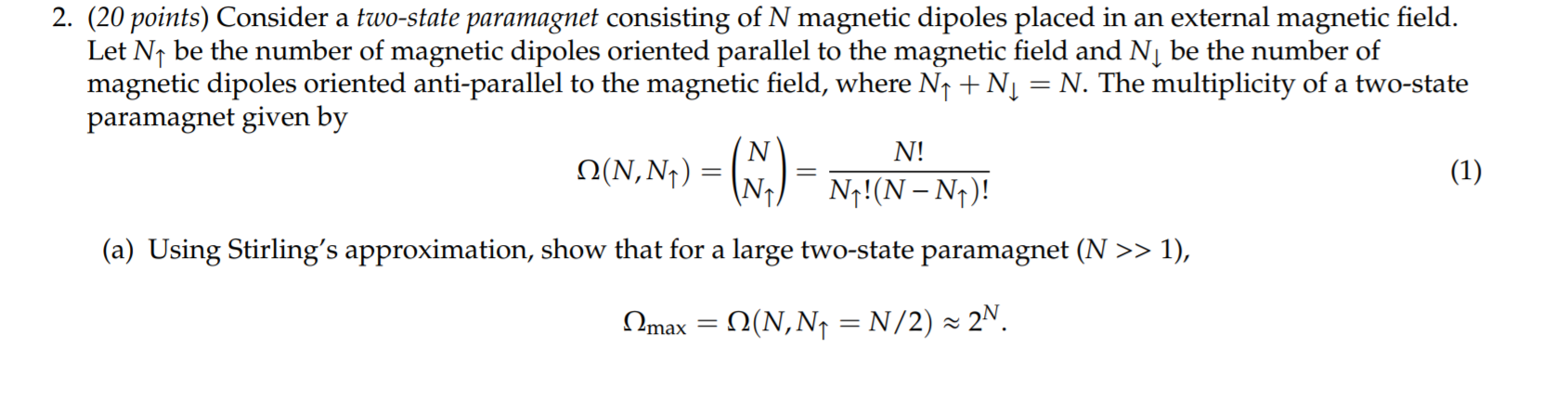 Solved 2. (20 points) Consider a two-state paramagnet | Chegg.com