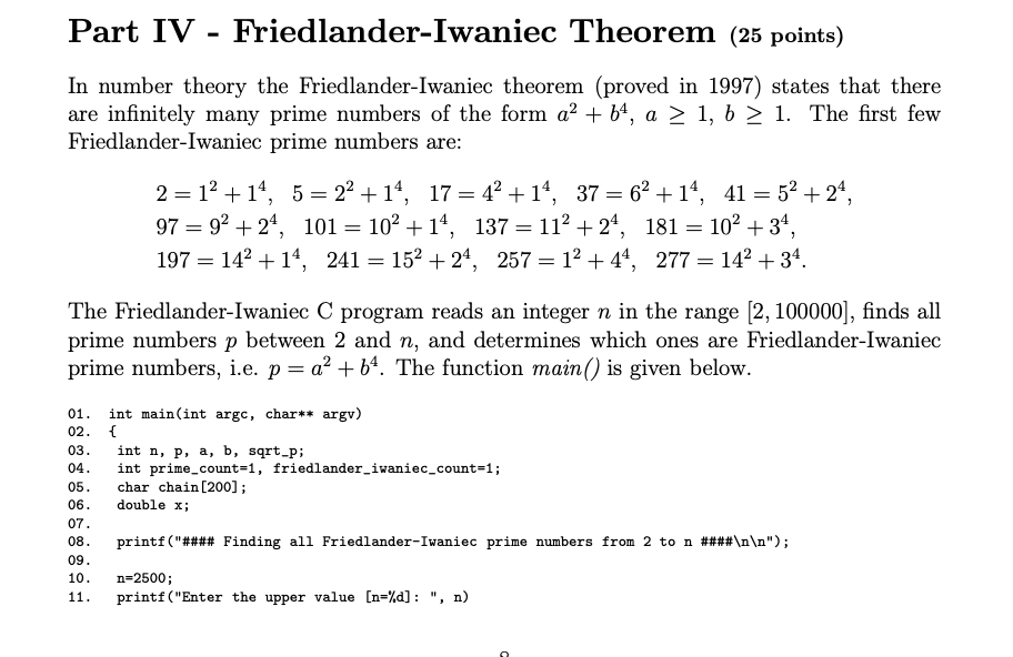 Solved Part IV - Friedlander-Iwaniec Theorem (25 points) In | Chegg.com