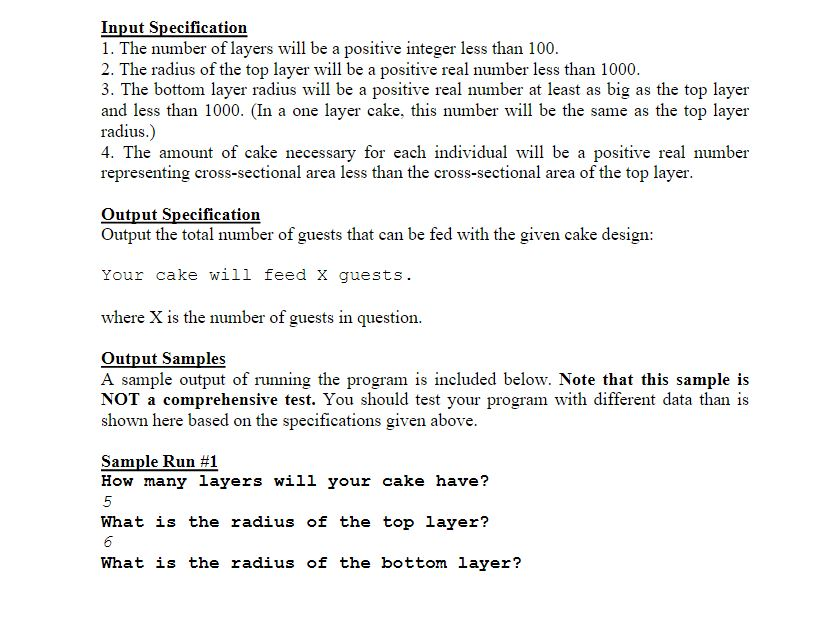 Solved Problem C: Infinite Cake (cake.c) Wedding Cakes come | Chegg.com