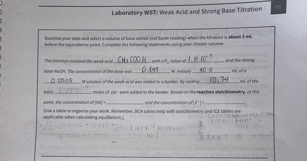 Solved Laboratory WST: Weak Acid and Strong Base Titration | Chegg.com