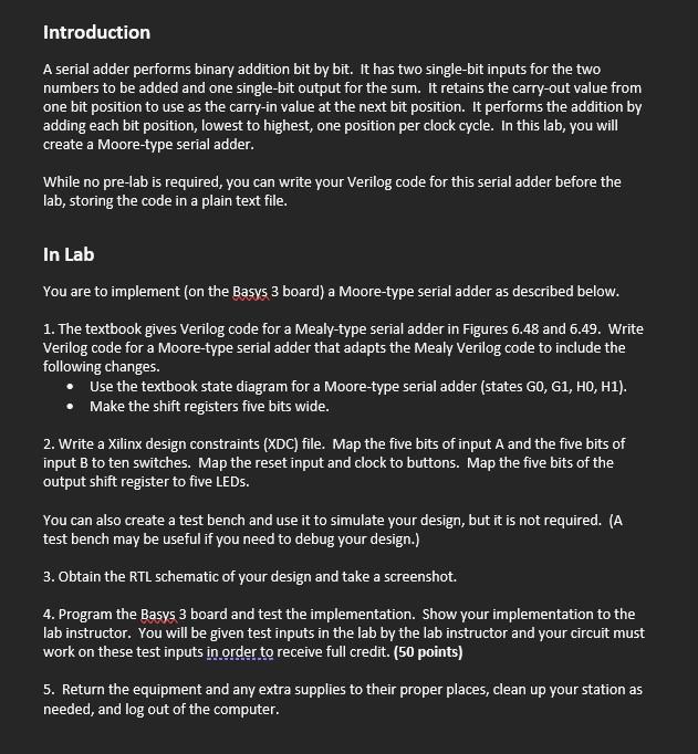 Introduction A serial adder performs binary addition | Chegg.com