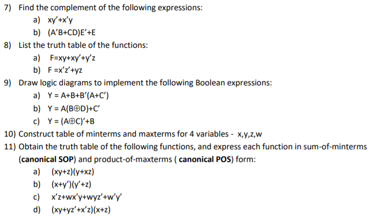 Solved 7) Find the complement of the following expressions: | Chegg.com