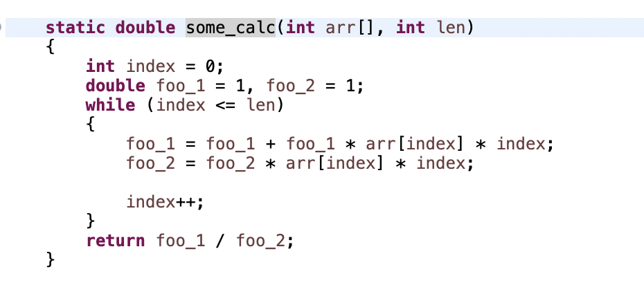 Solved static double some_calc(int arr[], int len) { int | Chegg.com