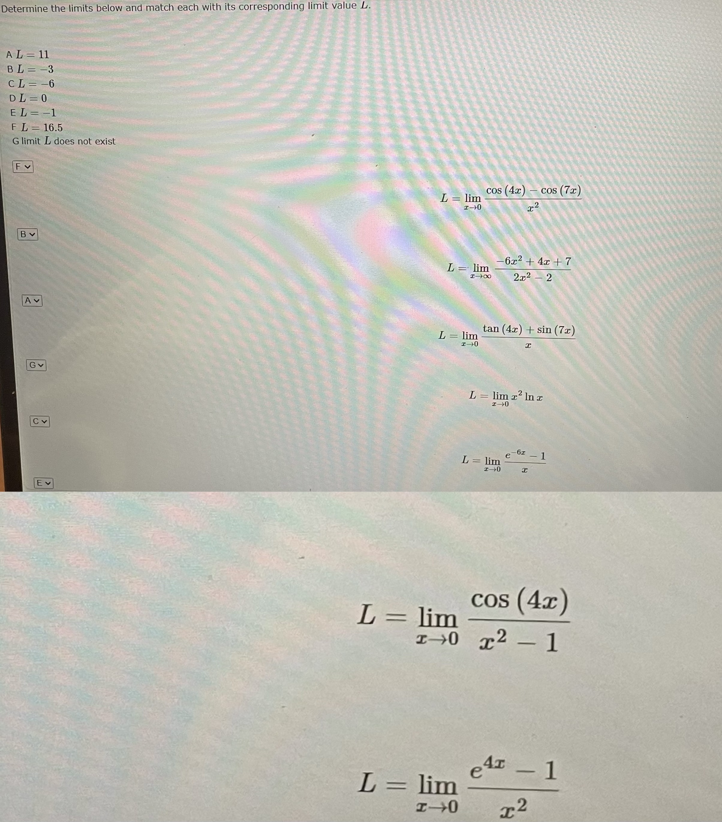 Solved L=limx→0x2−1cos(4x) L=limx→0x2e4x−1 | Chegg.com