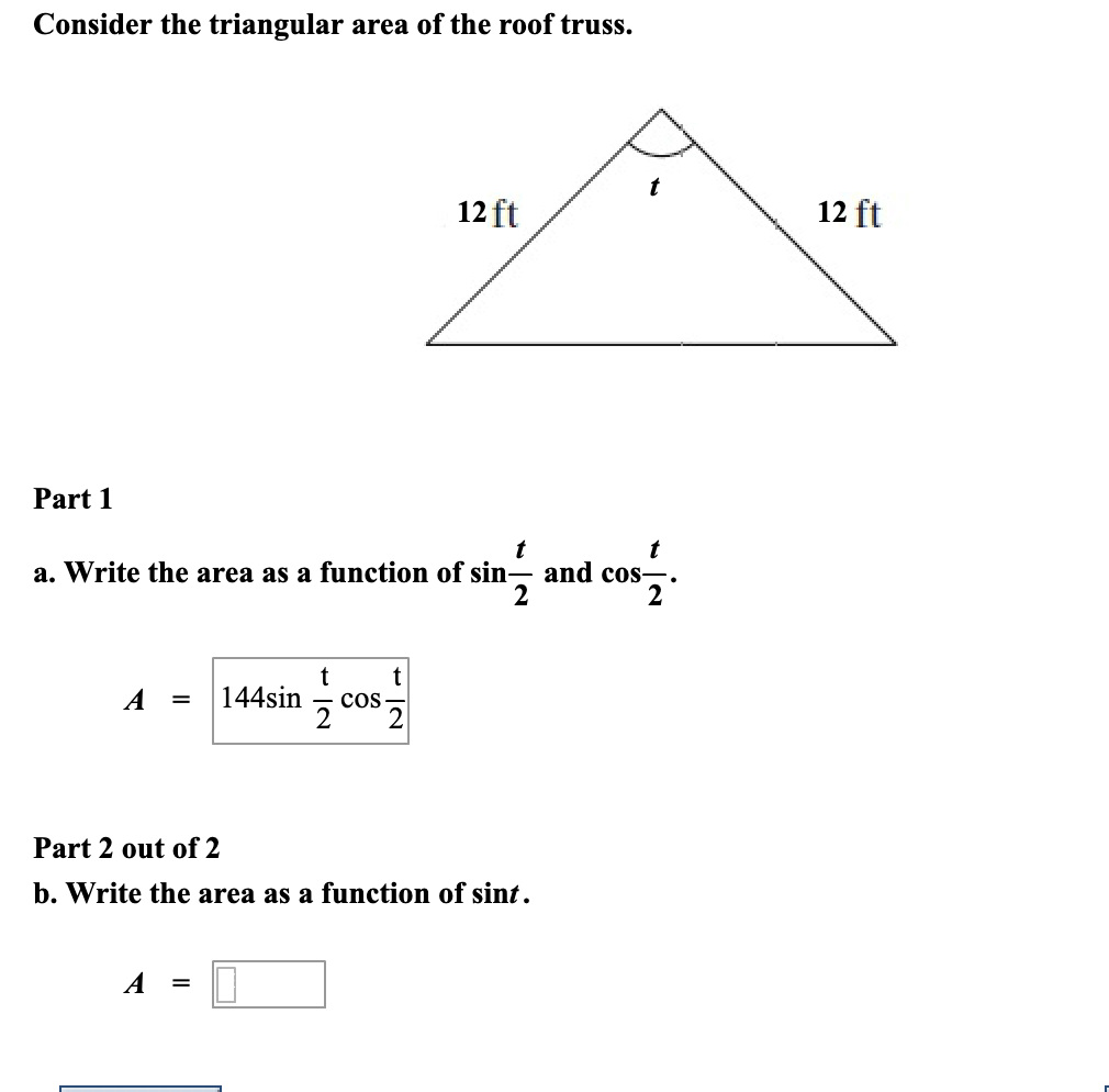 Solved Consider the triangular area of the roof truss. 12 ft | Chegg.com