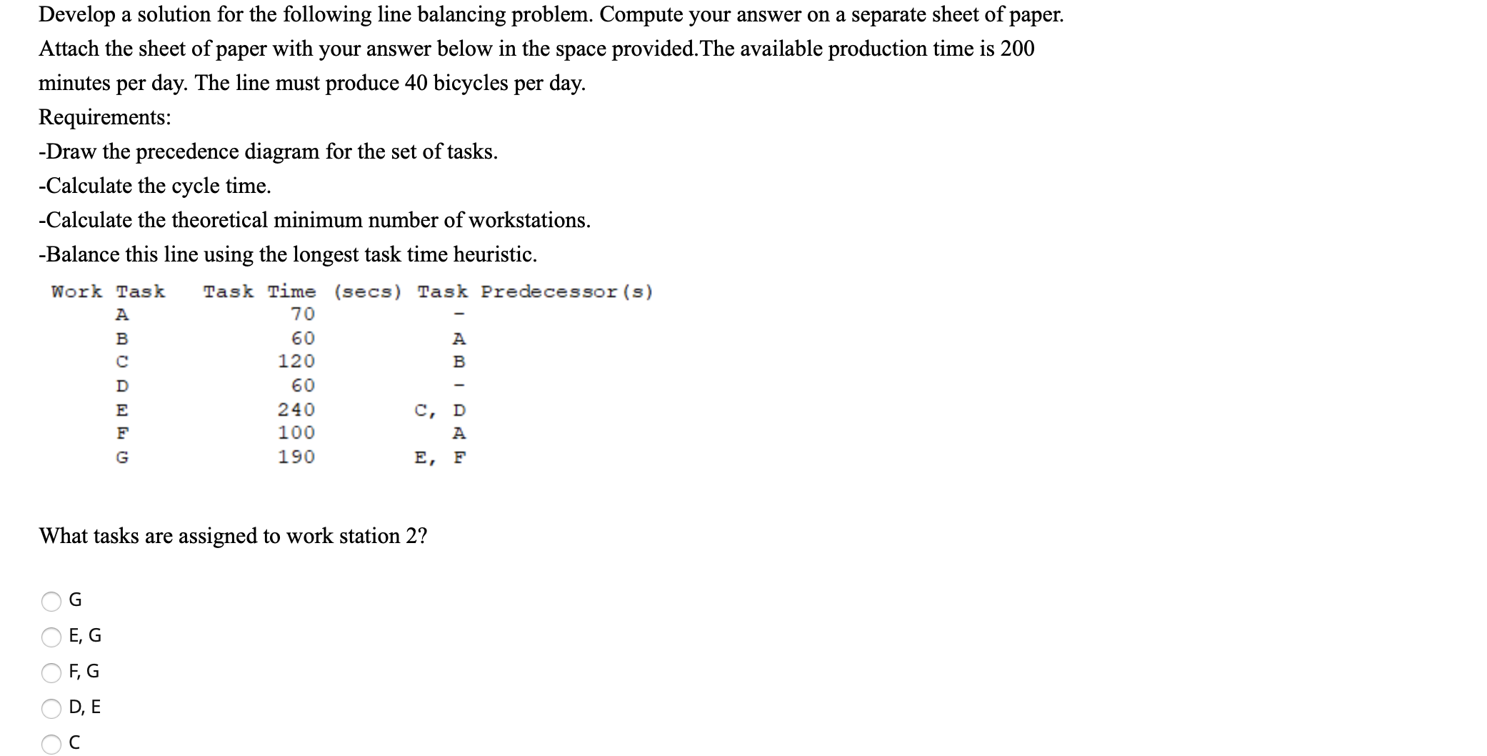 Solved Develop a solution for the following line balancing | Chegg.com