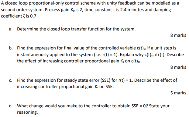 A closed loop proportional-only control scheme with | Chegg.com