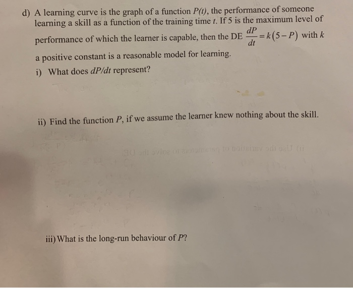 Solved d) A learning curve is the graph of a function P(), | Chegg.com