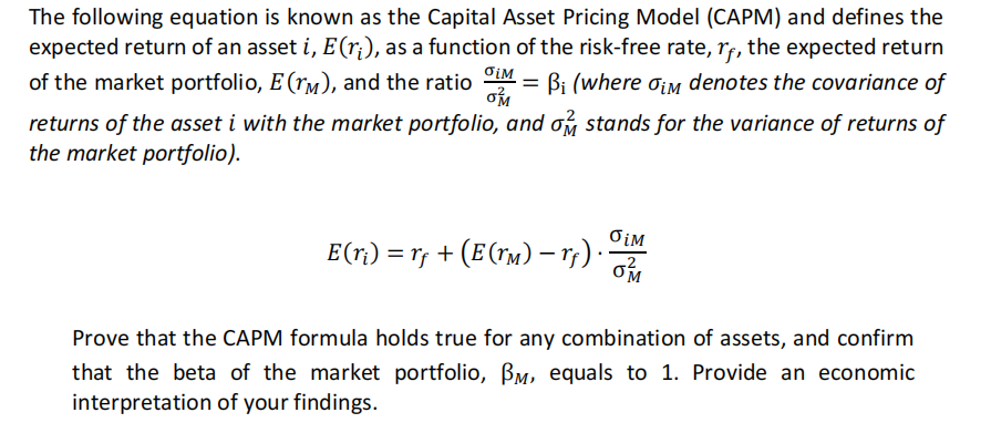 Solved The following equation is known as the Capital Asset | Chegg.com