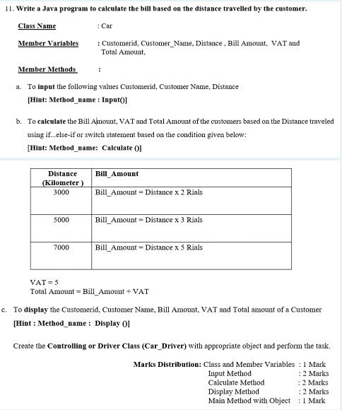 Solved : Car 11. Write a Java program to calculate the bill | Chegg.com