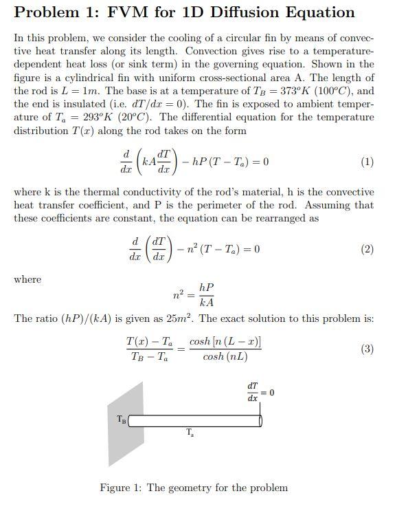 Solved Problem 1: FVM for 1D Diffusion Equation In this | Chegg.com