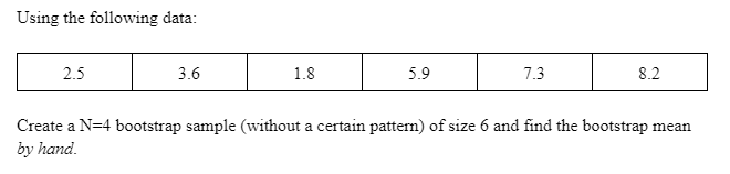 Solved Using the following data: 2.5 3.6 1.8 5.9 7.3 8.2 | Chegg.com