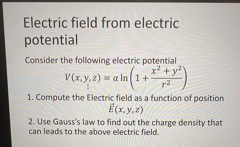Solved Electric field from electric potential Consider the | Chegg.com