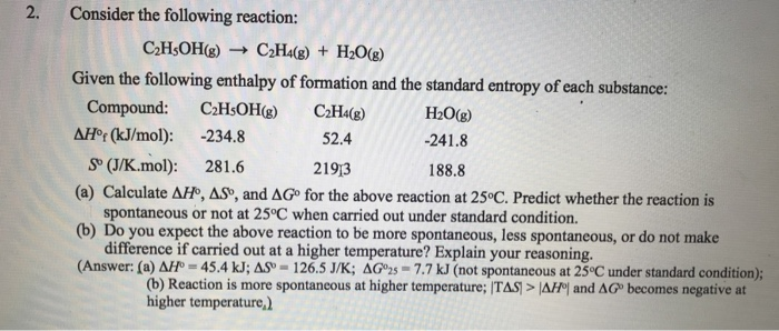 Solved 2. Consider the following reaction: Given the | Chegg.com