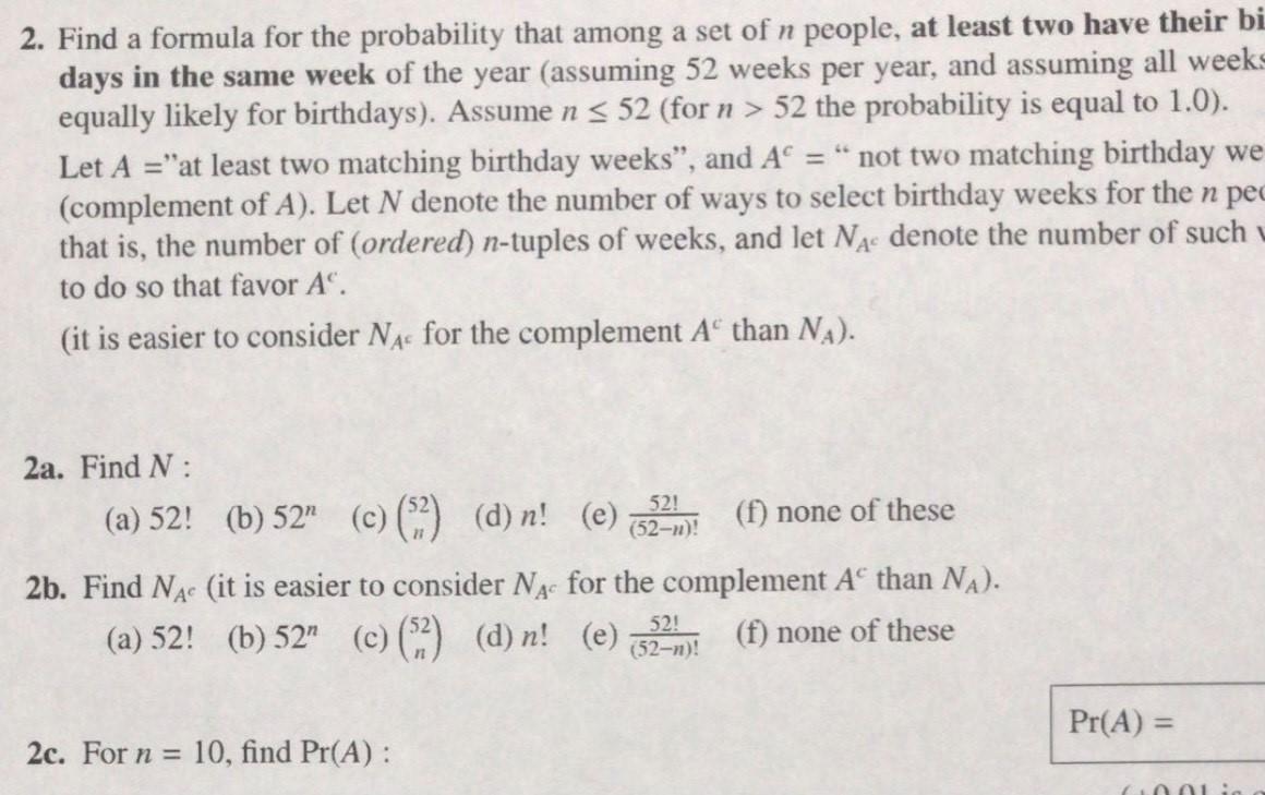 Solved 2. Find a formula for the probability that among a | Chegg.com