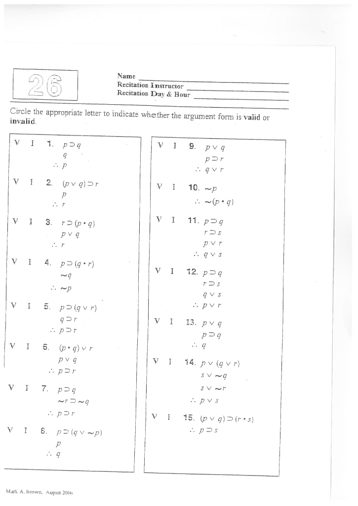 Solved in Name Recitation Instructor Recitation Day & Hour | Chegg.com