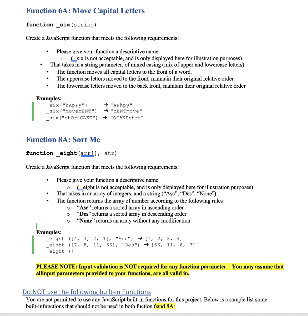 Solved Function 6A: Move Capital Letters function _six | Chegg.com