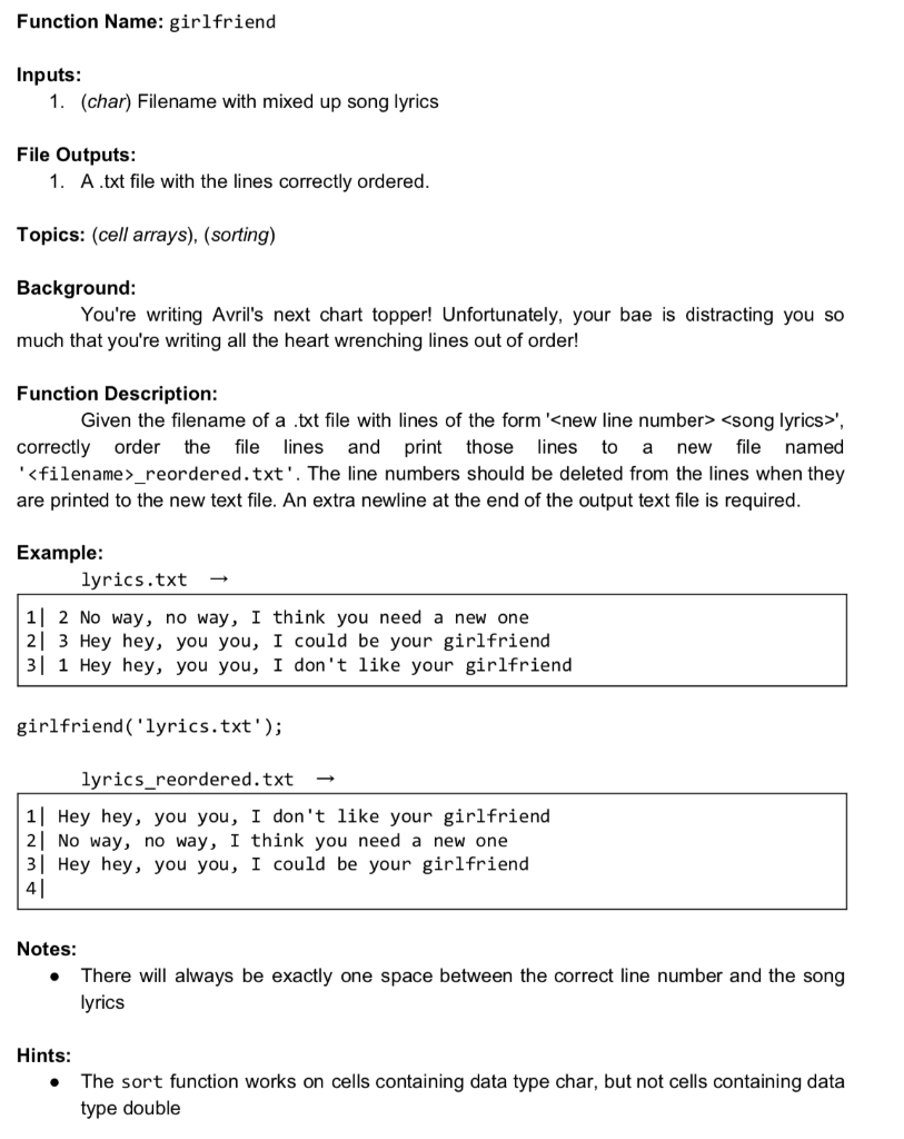 Solved Function Name Girlfriend Inputs 1 Char Filename