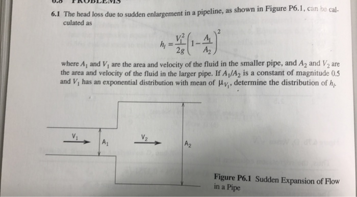 Solved The head loss due to sudden enlargement in a | Chegg.com