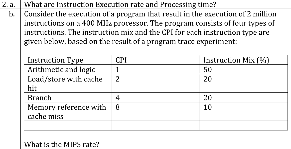 Solved 2 A What Are Instruction Execution Rate And