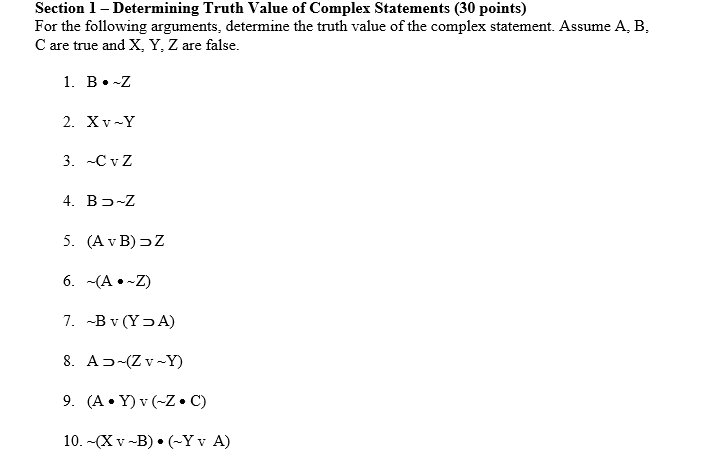 Solved Section 1 - Determining Truth Value of Complex | Chegg.com