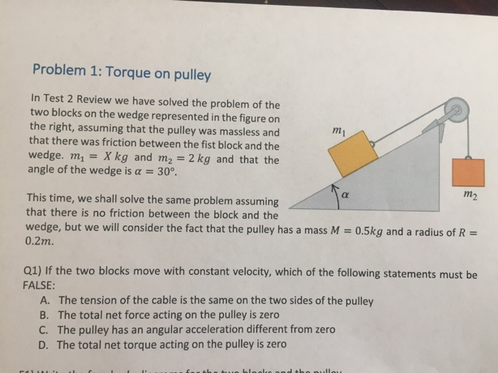 Solved Problem 1: Torque on pulley In Test 2 Review we have | Chegg.com