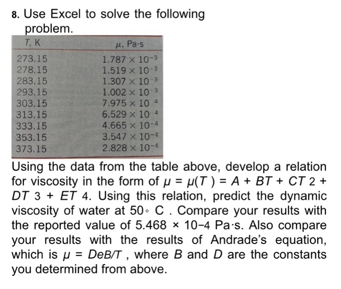 Solved 8. Use Excel to solve the following roblem T. K | Chegg.com Solved 8. Use Excel to solve the following roblem T. K | Chegg.com