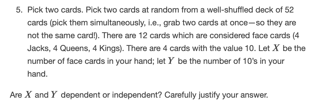 Solved 5. Pick two cards. Pick two cards at random from a | Chegg.com