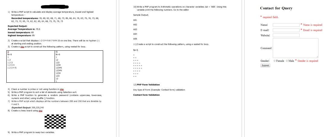 Solved Contact for Query 10) Write a PHP program to | Chegg.com