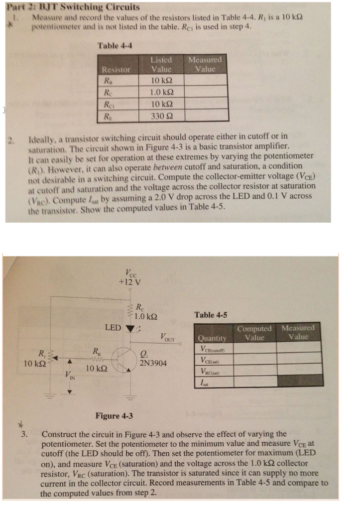 Solved art 2: BJT Switching Circuits 1. Measure and record | Chegg.com