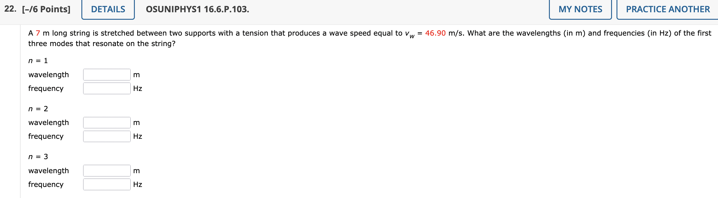 Solved A 7 m long string is stretched between two supports | Chegg.com