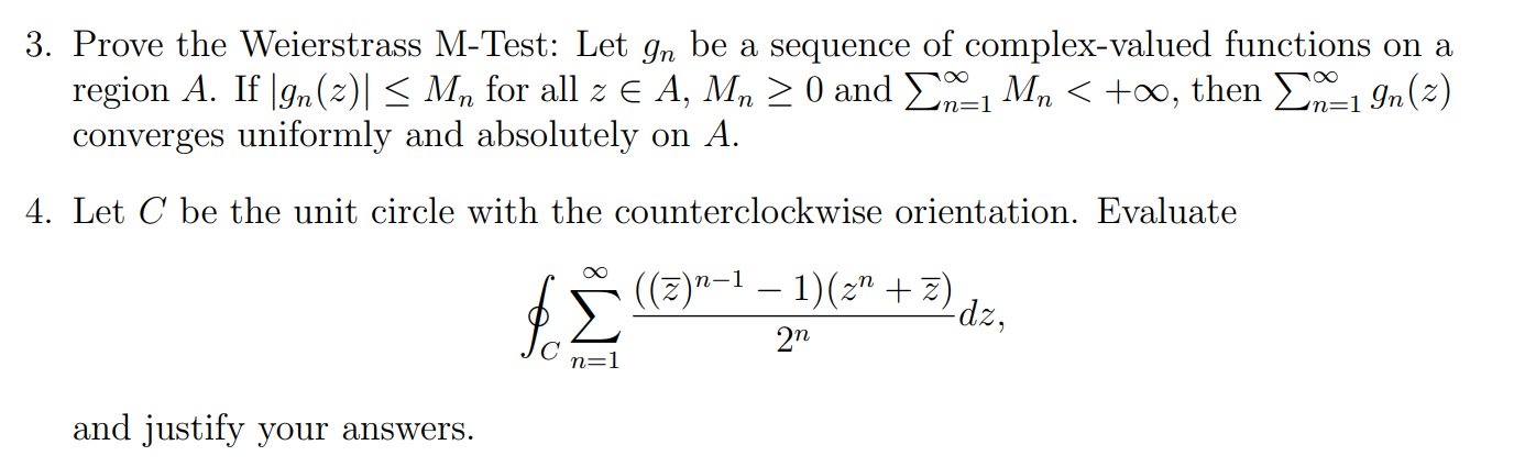 Solved 3. Prove the Weierstrass M-Test: Let gn be a sequence | Chegg.com