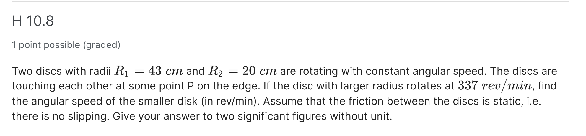 Solved Two discs with radii R1=43 cm and R2=20 cm are | Chegg.com