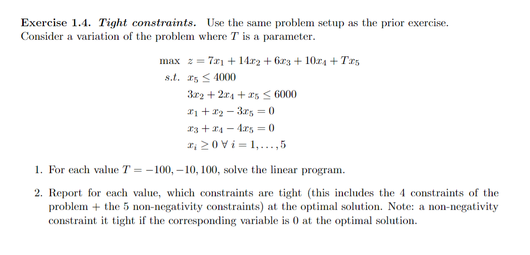 Solved Exercise 1.4. Tight constraints. Use the same problem | Chegg.com