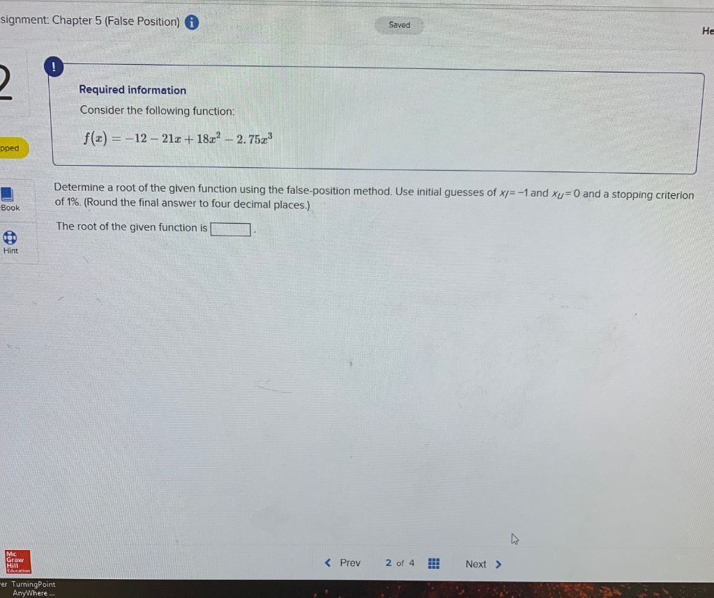 Solved signment: Chapter 5 (False Position) Saved He | Chegg.com