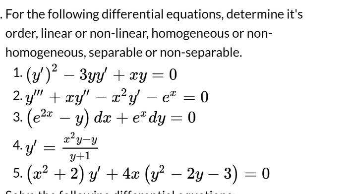 Solved . For the following differential equations, determine | Chegg.com