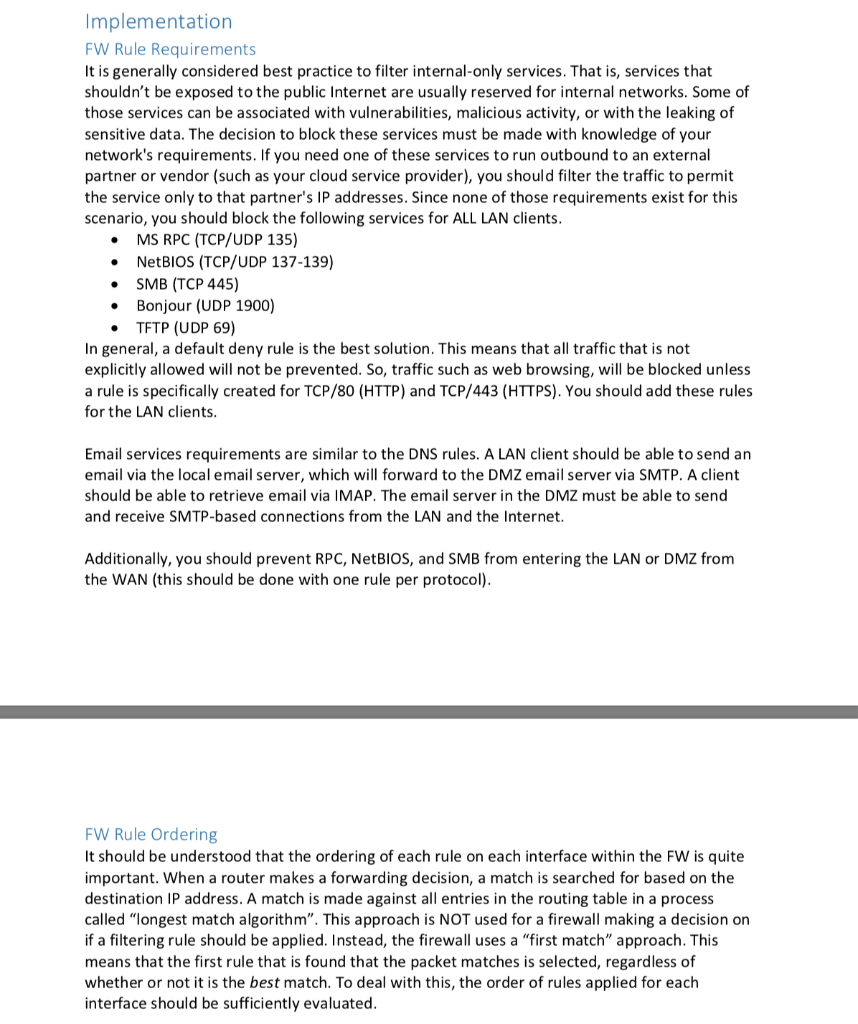 Implementation FW Rule Requirements It is generally | Chegg.com