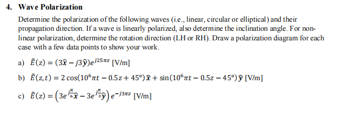 Solved Wave Polarization Determine the polarization of the | Chegg.com