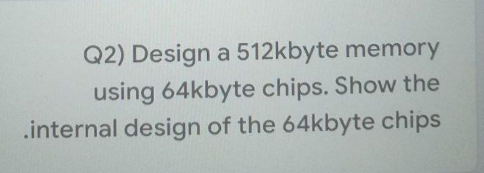 Solved Q2) Design a 512kbyte memory using 64kbyte chips. | Chegg.com